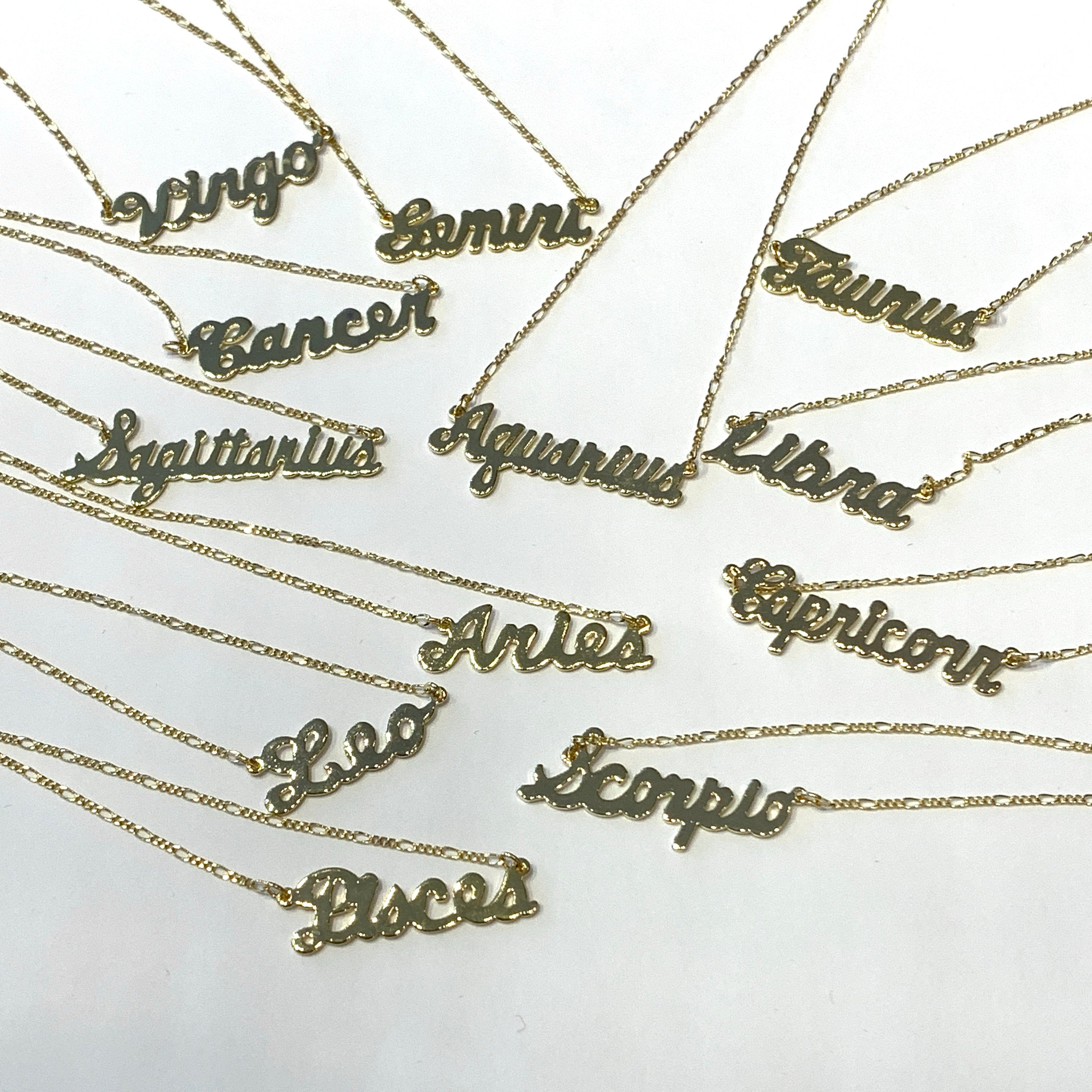 Cursive Zodiac Necklaces - All Signs | Donna's Dress Shop